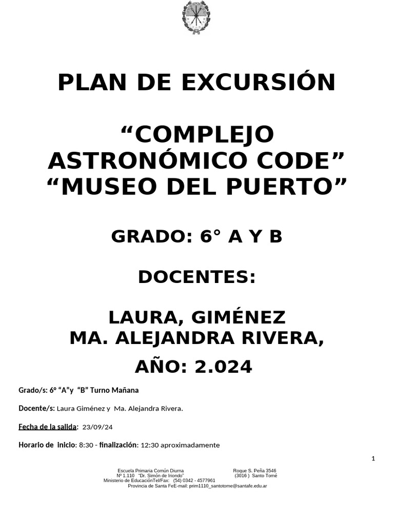 Plan de Excursión 6°A y B Code-Museo | PDF | America latina | Información