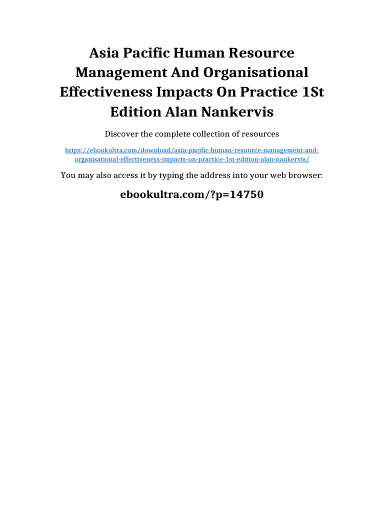 Asia Pacific Human Resource Management and Organisational Effectiveness ...