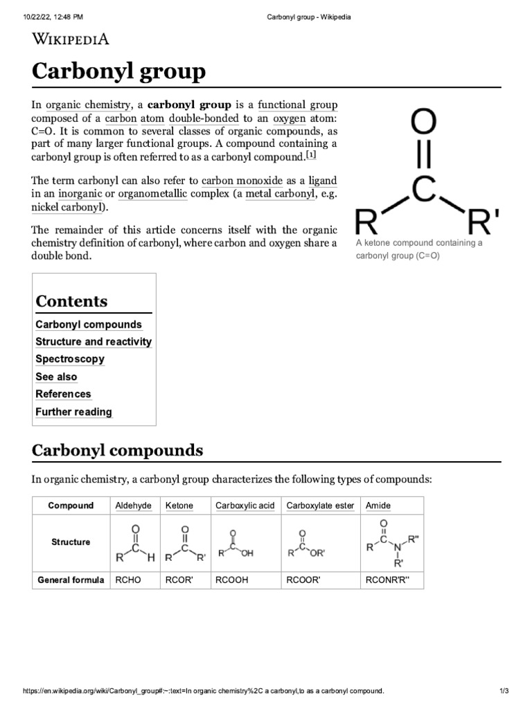 Carbonyl Group - Wikipedia | PDF