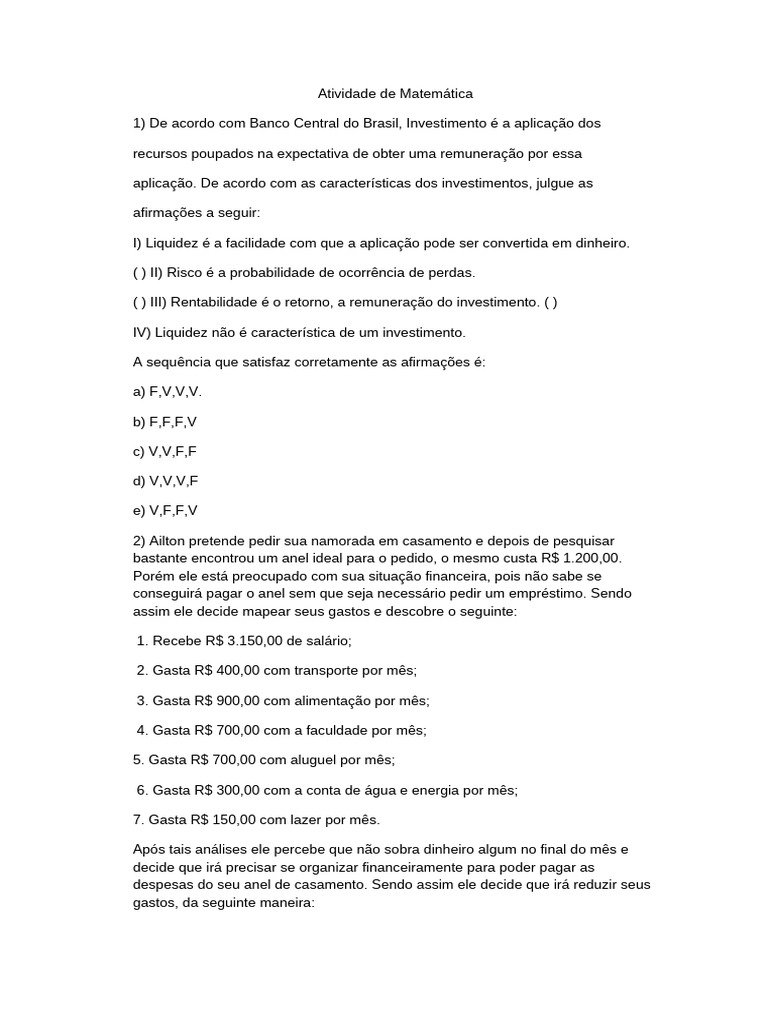 Atividade de Matemática 1B | PDF | Empréstimos | Juros
