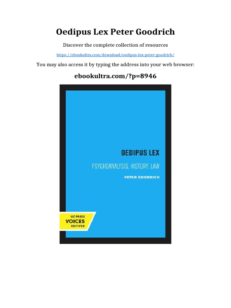 Oedipus Lex Peter Goodrich Updated 2025 | PDF