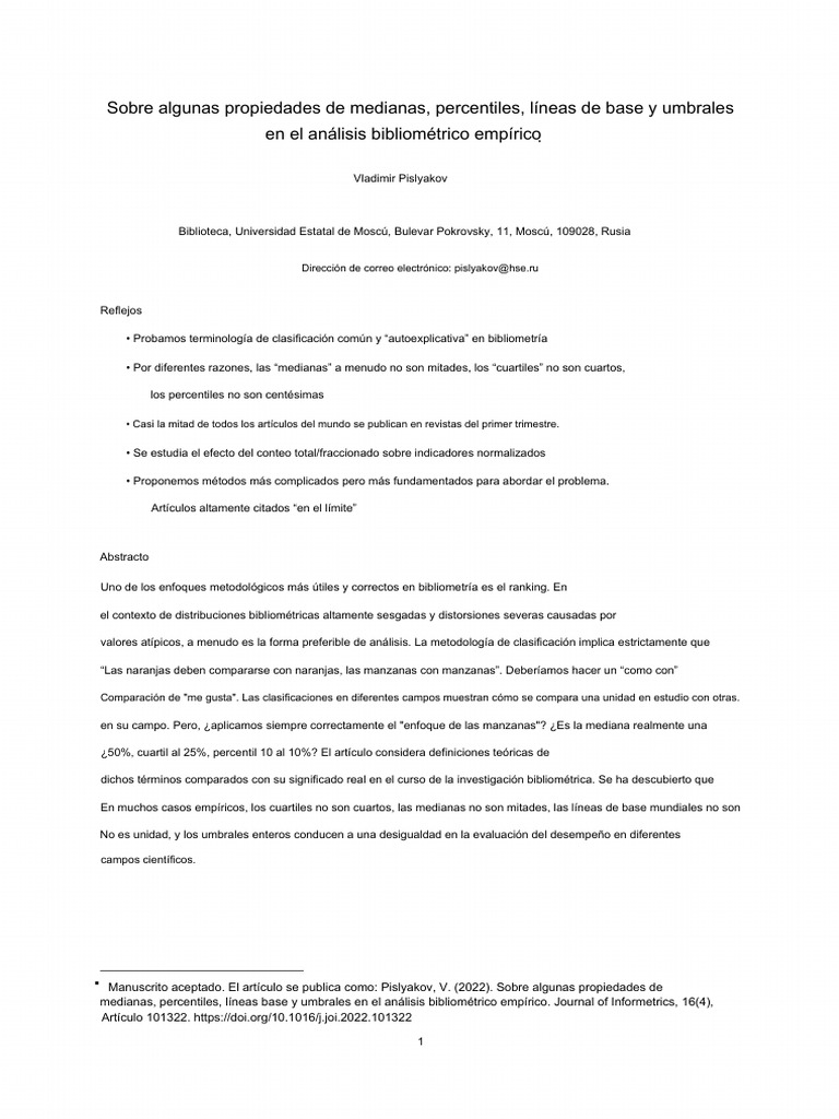 Sobre Algunas Propiedades de Medianas, Percentiles, Líneas de Base y ...
