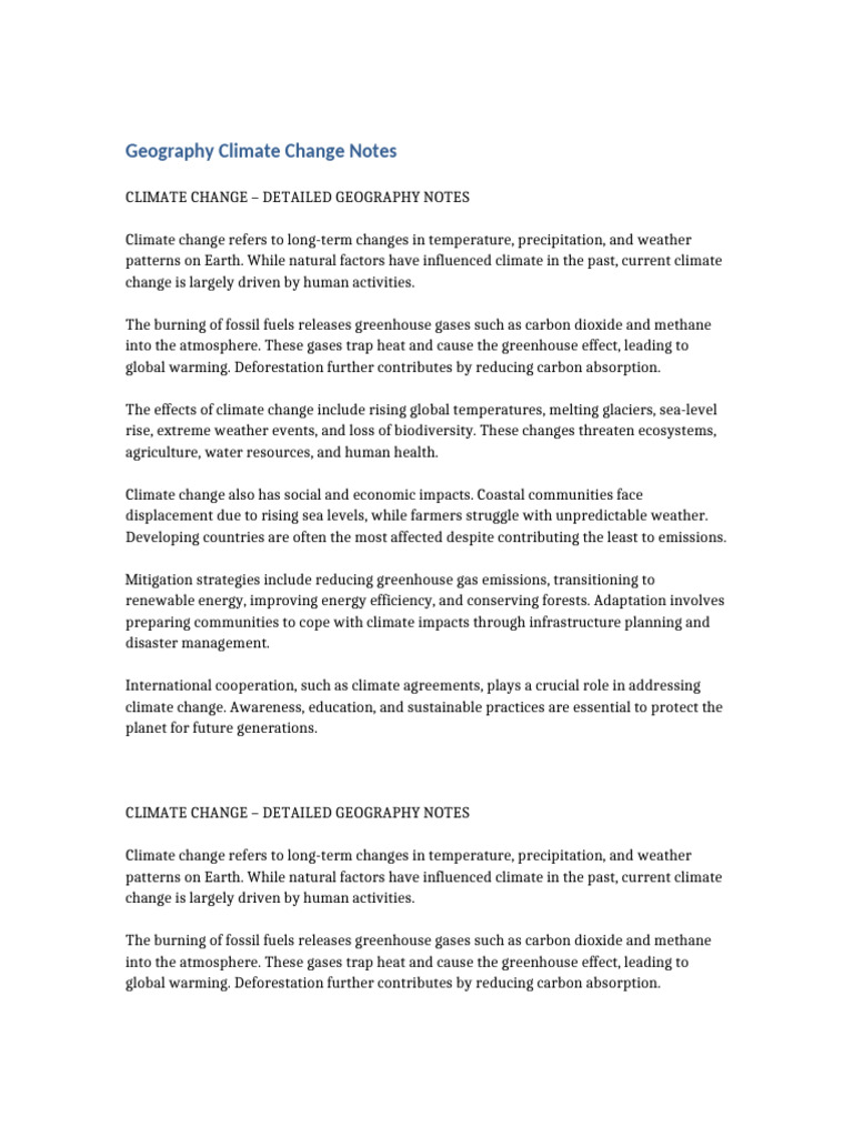 Geography Climate Change Notes | PDF | Climate Change | Greenhouse Gas