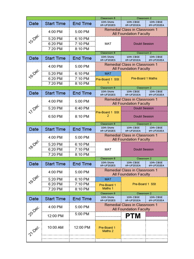 Copy of Foundation Timetable - 15-12-20 (4) | PDF