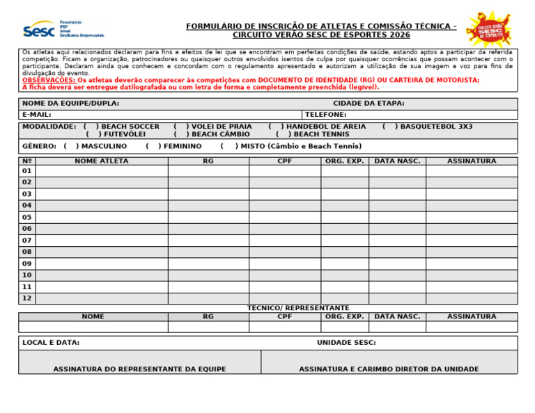 Ficha de Inscrição CVSE 2026 | PDF