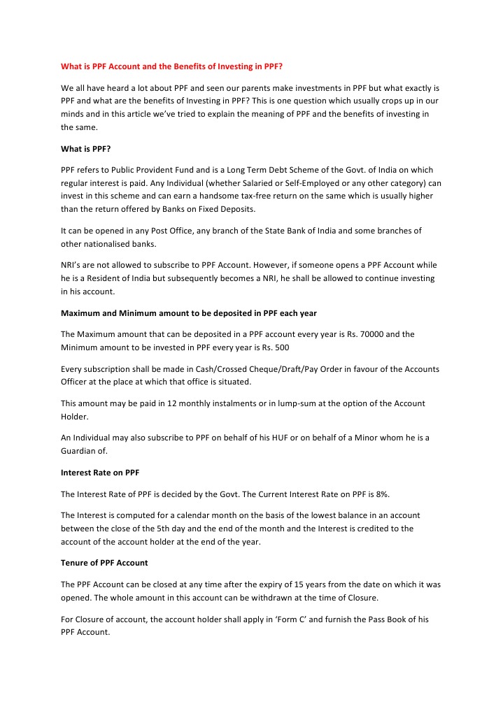 What Is PPF Account and The Benefits of Investing in PPF? | PDF ...