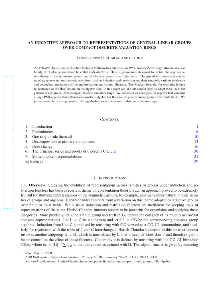 Induction Representations Over Finite Ring | PDF | Representation ...