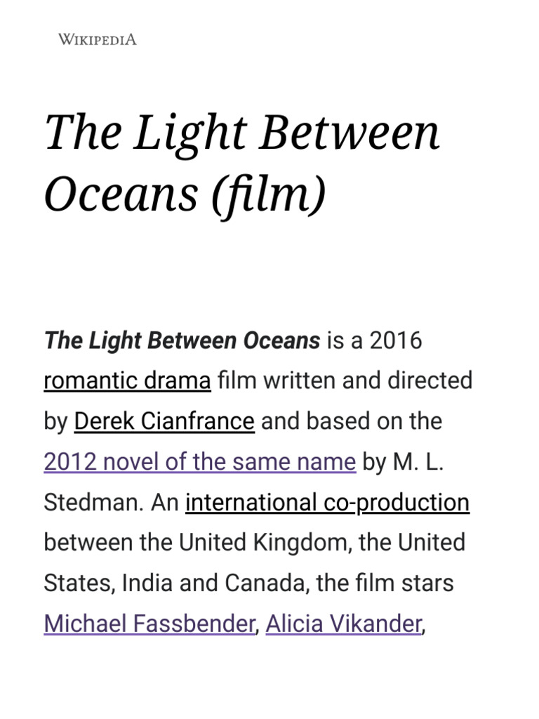 The Light Between Oceans (Film) - Wikipedia | PDF