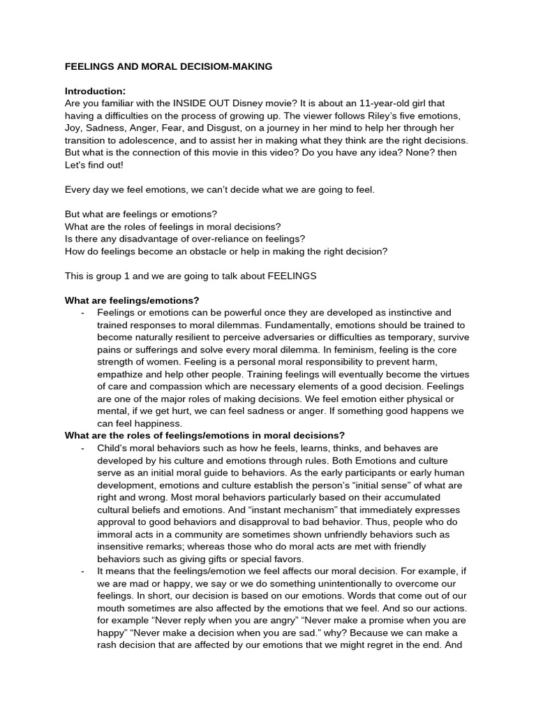 Feelings and Moral Decision-Making | PDF | Feeling | Emotions