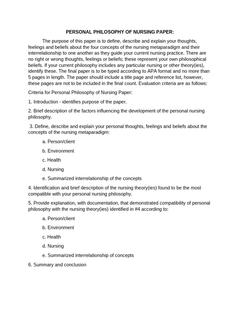 Personal Philosophy of Nursing Paper | PDF