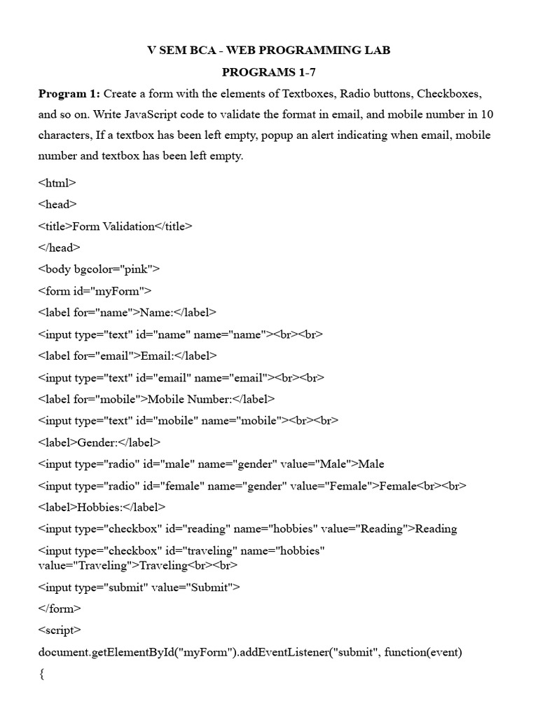 Web Programming Lab 1 to 7 | PDF | Computer Programming | Computing