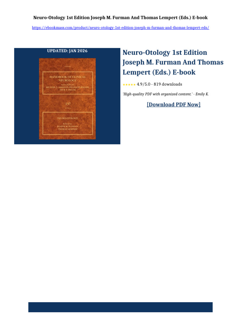 Neuro-Otology 1st Edition Joseph M. Furman And Thomas Lempert (Eds ...