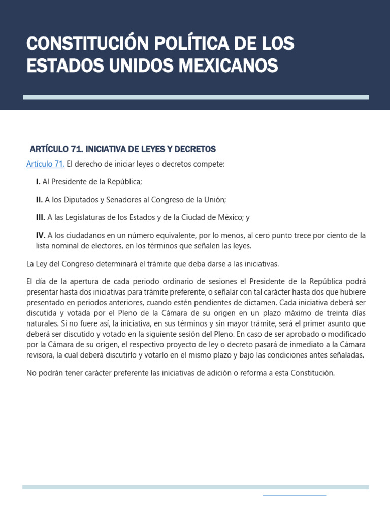 Artículo 71.- Constitución Política de Los Estados Unidos Mexicanos (2 ...