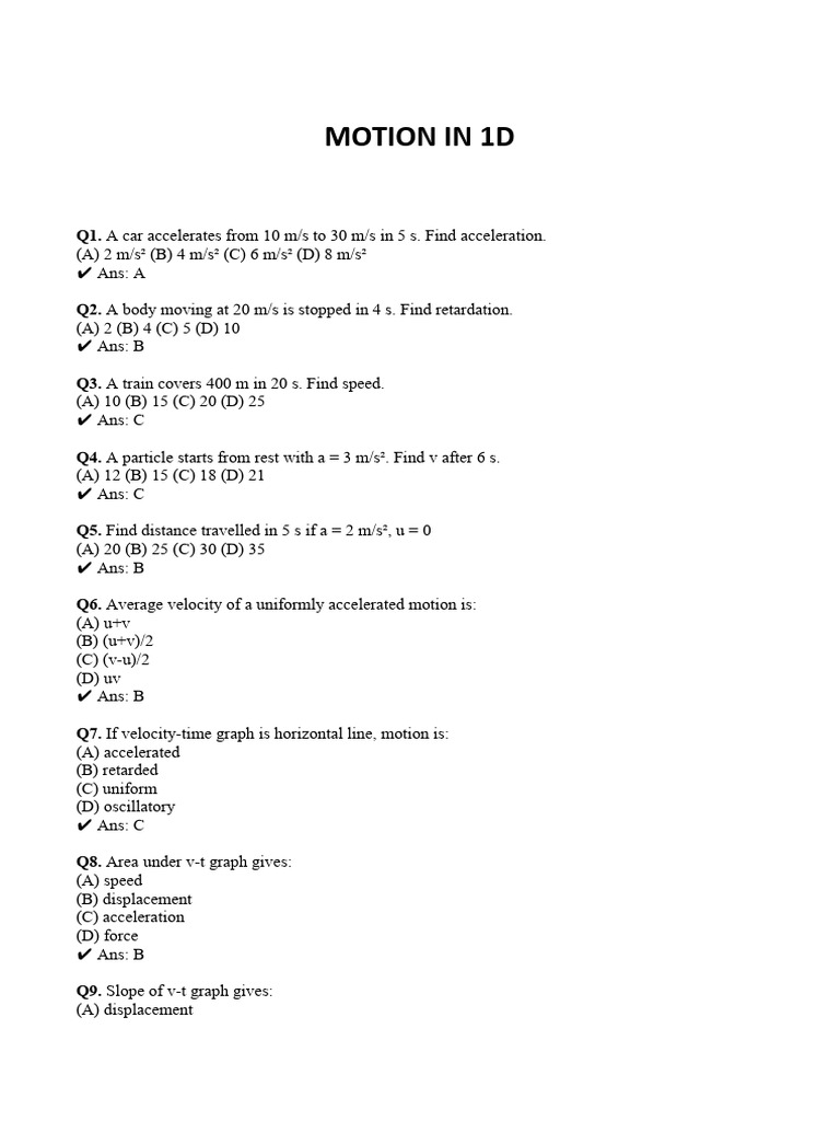 Motion in 1d | PDF | Acceleration | Velocity