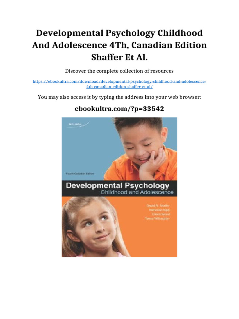 Developmental Psychology Childhood and Adolescence 4th, Canadian ...
