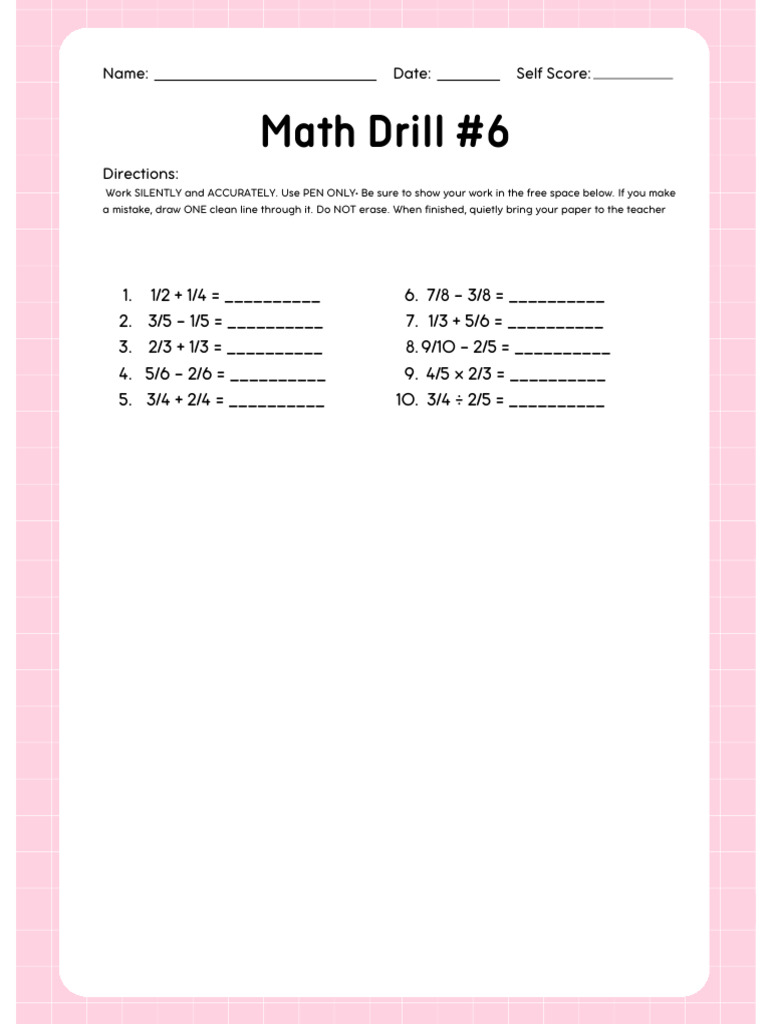 Math Drill Sheets 1-6 (1) | PDF
