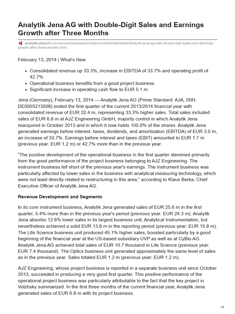 Analytik-jena-fr-Analytik Jena AG With Double-Digit Sales and Earnings ...