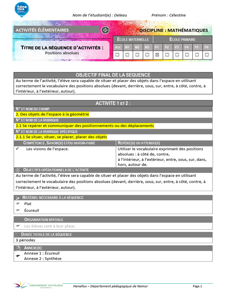 Canevas Séquence - Positions Absolues | PDF