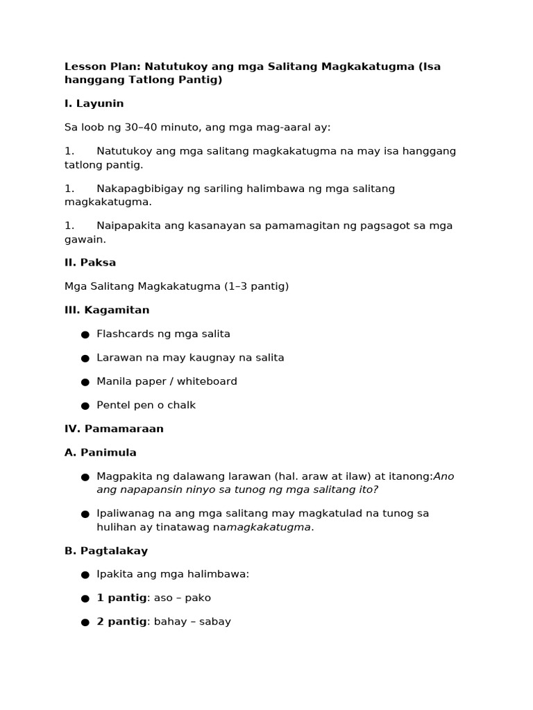 Natutukoy Ang Mga Salitang Magkakatugma Isa Hangg 1769833704141 | PDF