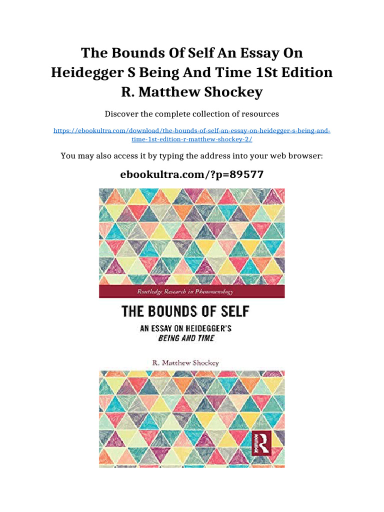 The Bounds of Self An Essay on Heidegger s Being and Time 1st Edition R ...