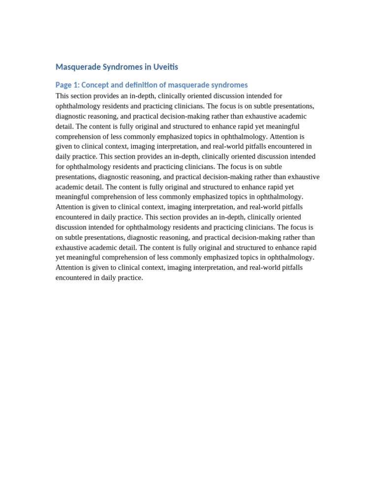 Masquerade Syndromes in Uveitis | PDF | Attention | Medicine