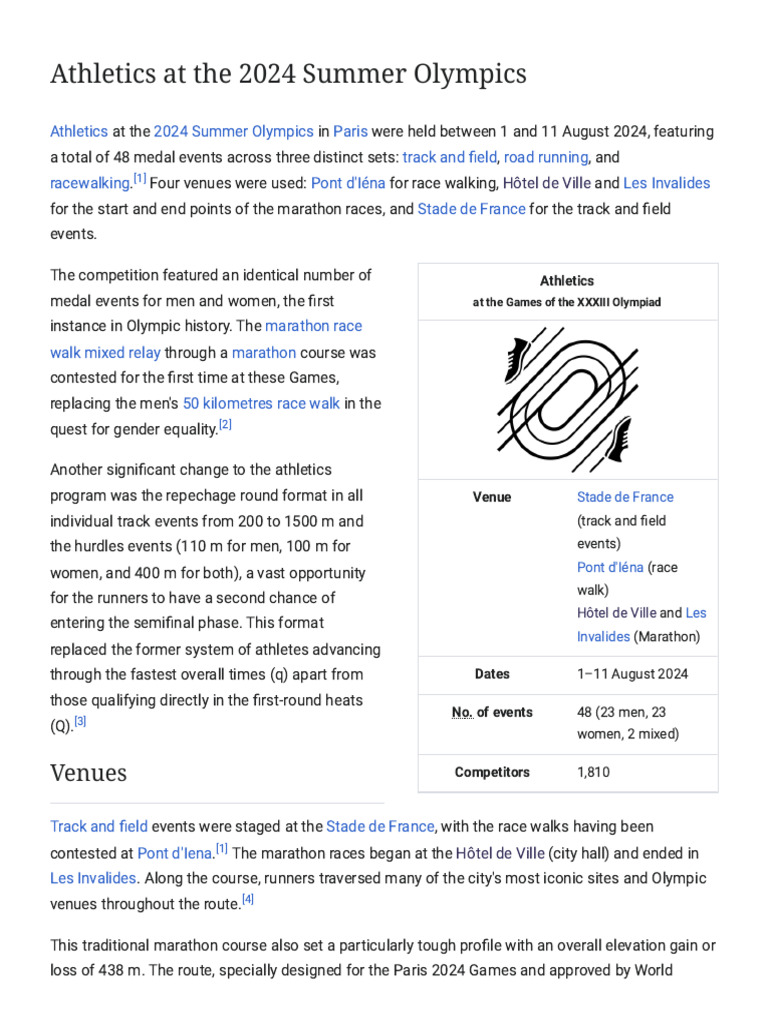 Athletics at the 2024 Summer Olympics - Wikipedia | PDF | Track And ...