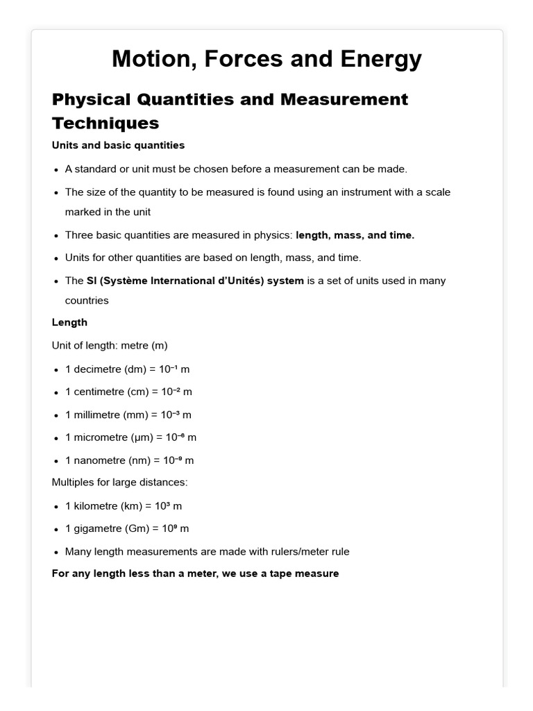 IGCSE Physics Motion, Forces & Energy | PDF | Force | Acceleration