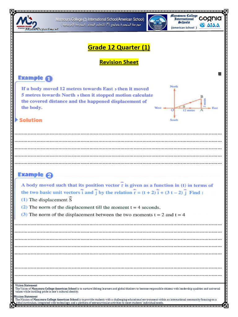 G12 Mechanics Final Revision Sheet | PDF | Acceleration | Velocity
