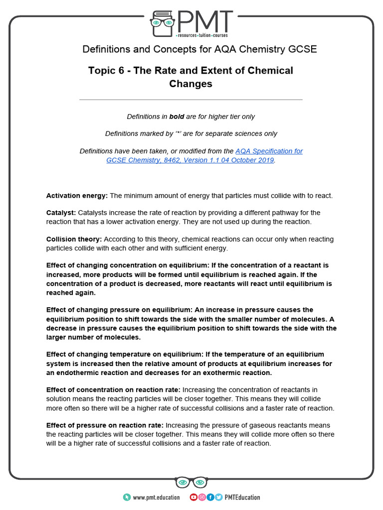 C6 the Rate and Extent of Chemical Changes Glossary | PDF | Reaction ...
