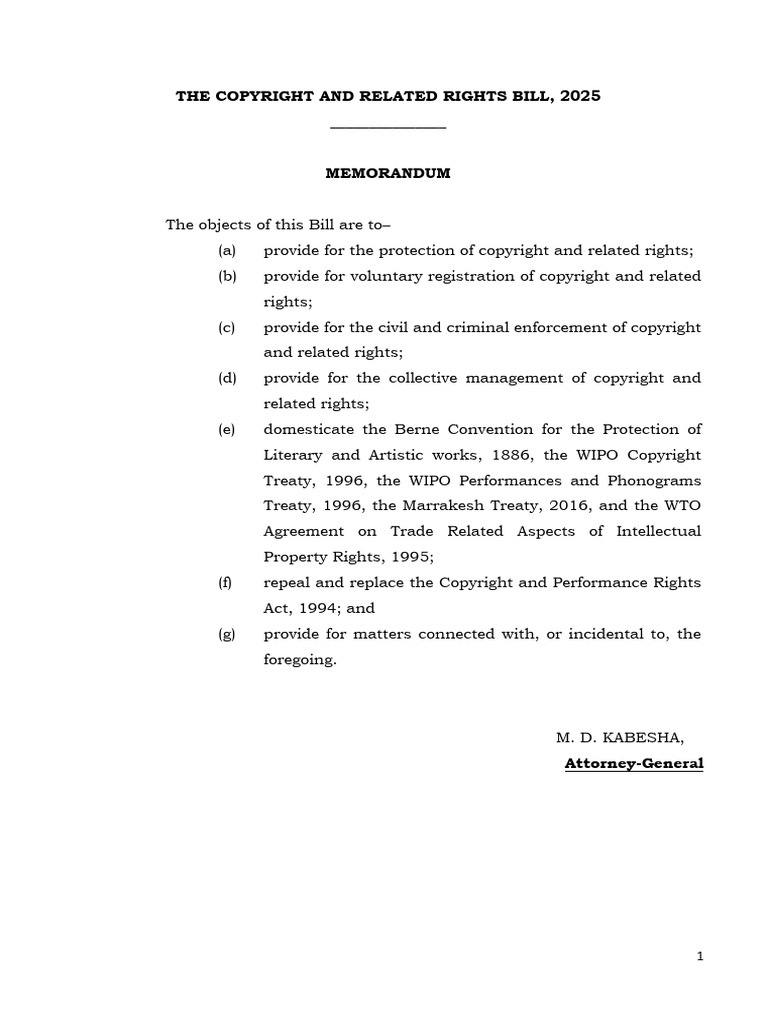 Copyright and Related Rights Bill, 2025 | PDF | Copyright | License