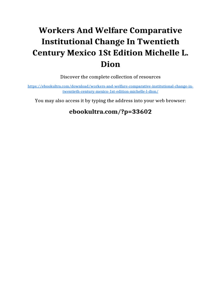 Workers and Welfare Comparative Institutional Change in Twentieth ...