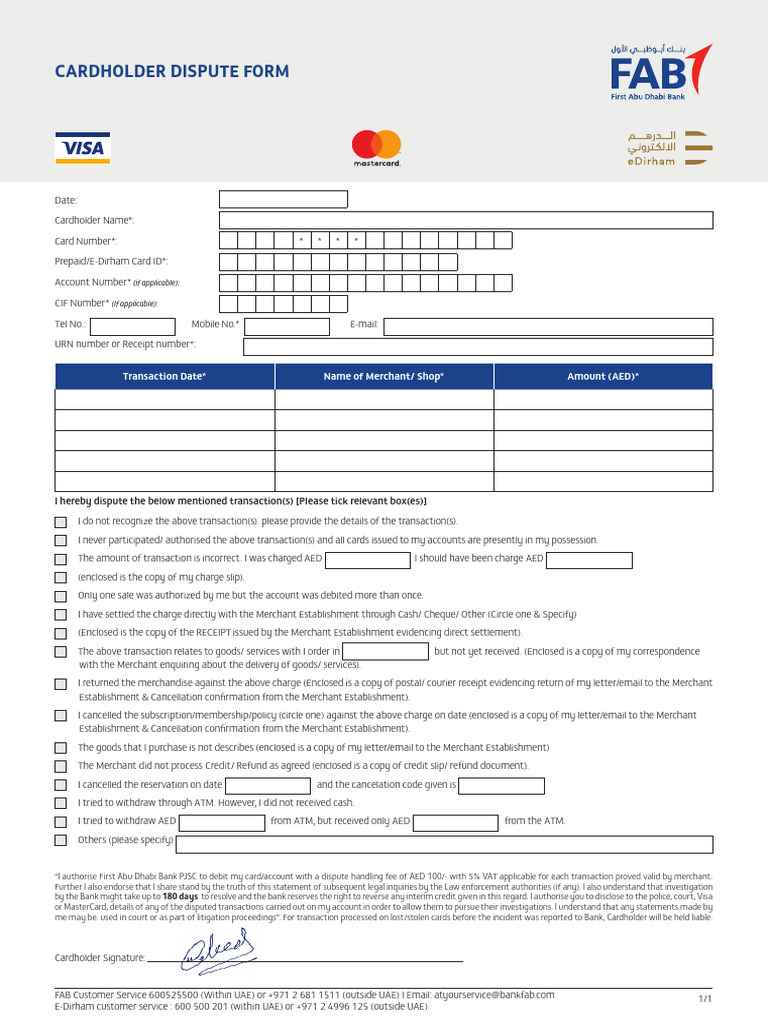 Cardholder Dispute Form ENG | PDF | Credit Card | Personal Finance