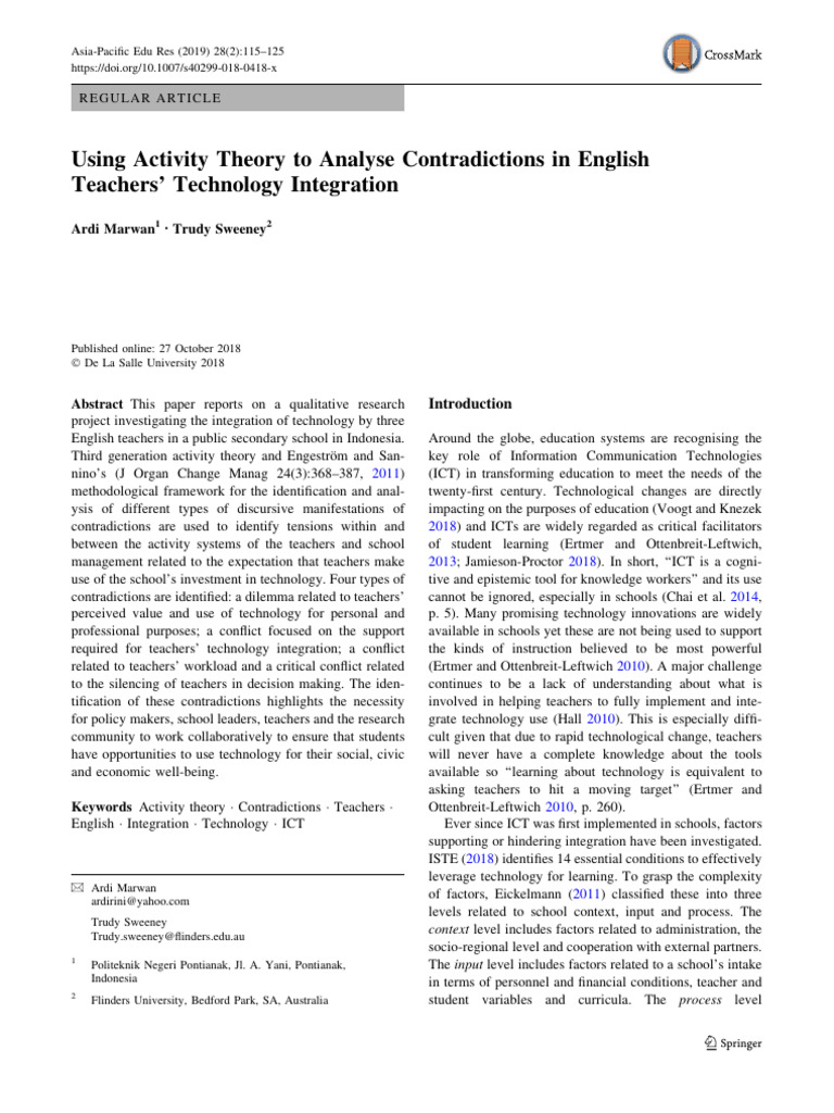 Using Activity Theory To Analyse Contradictions in English Teachers ...