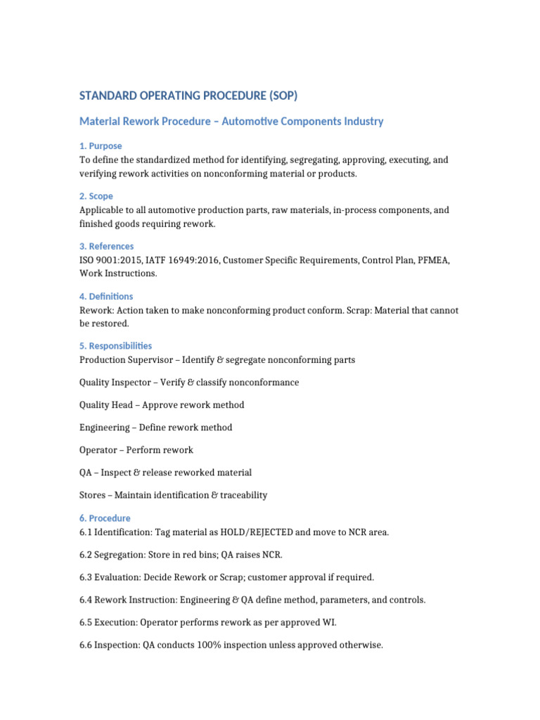 Material Rework SOP | PDF