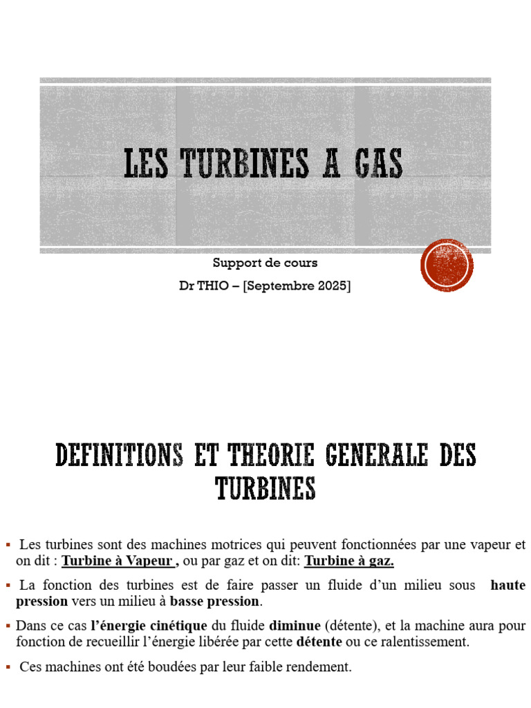 Turbines À Gas (TAG) | PDF | Turbine | Thermodynamique