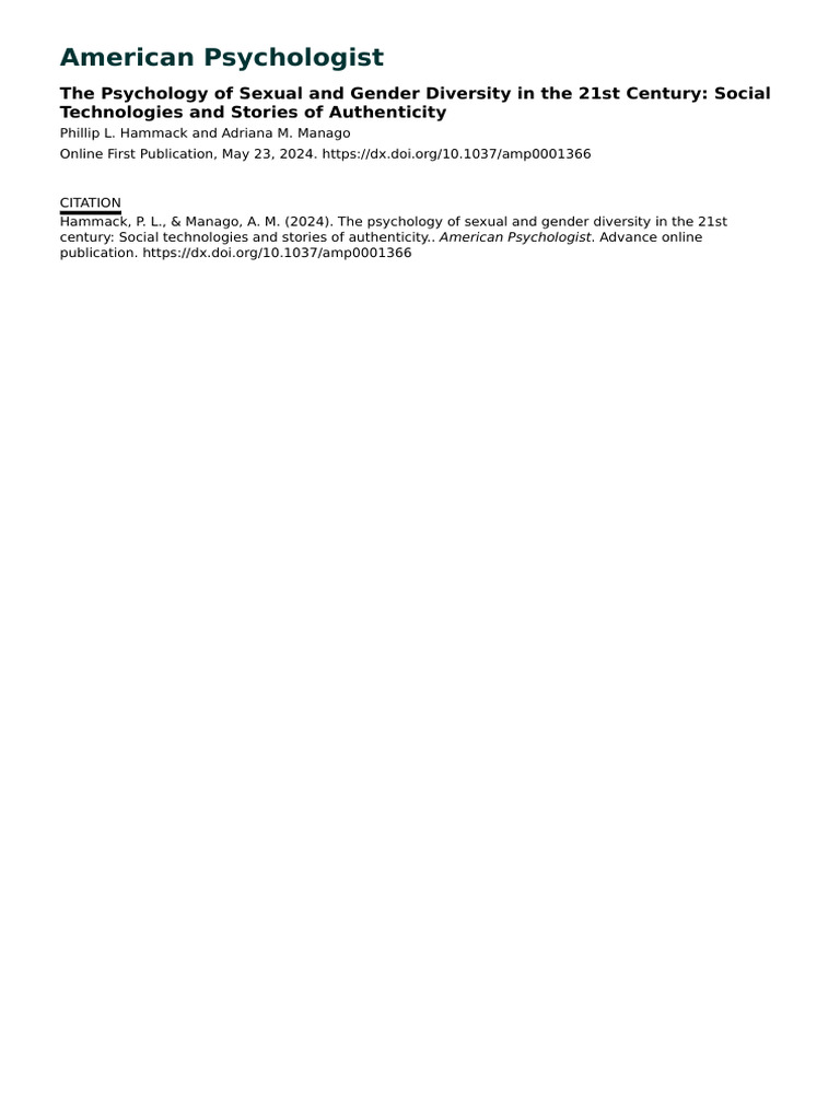 The Psychology of Sexual and Gender Diversity in The 21st Century | PDF ...