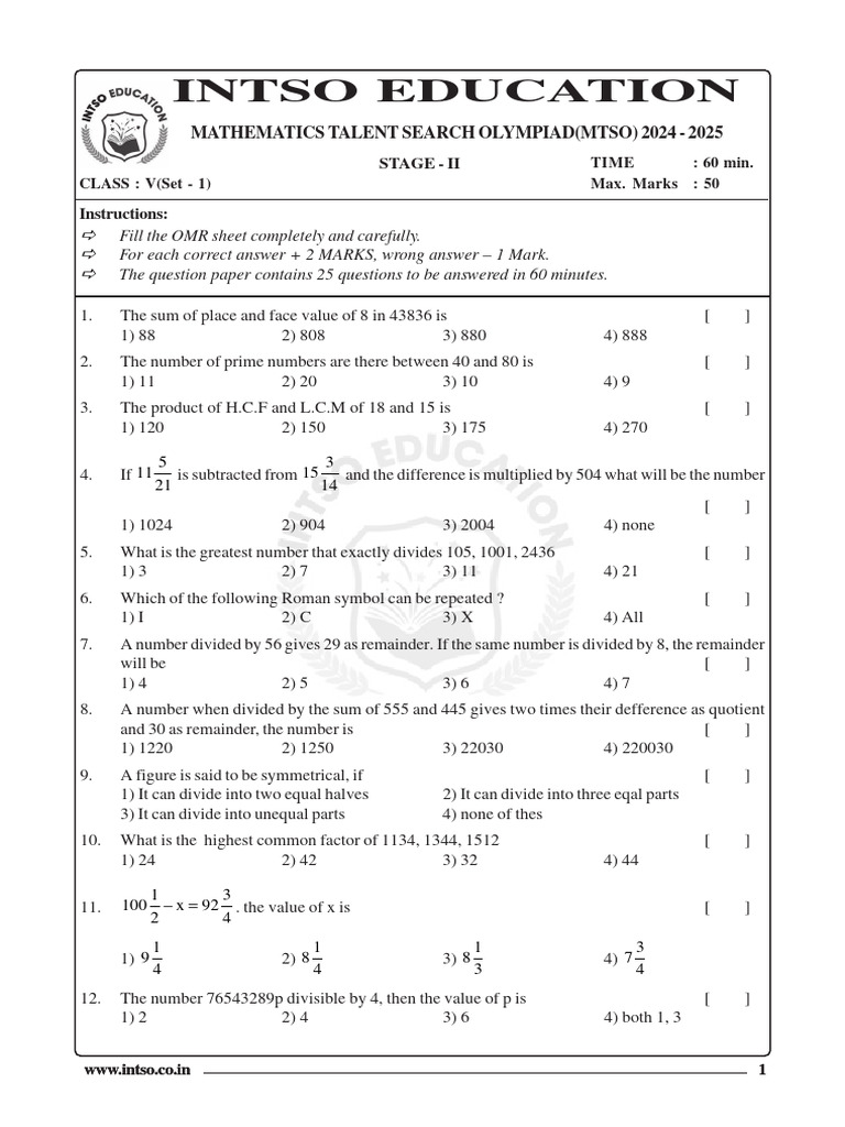 3. 5th Mtso Level - 2 Set - 1 | PDF | Numbers | Discrete Mathematics
