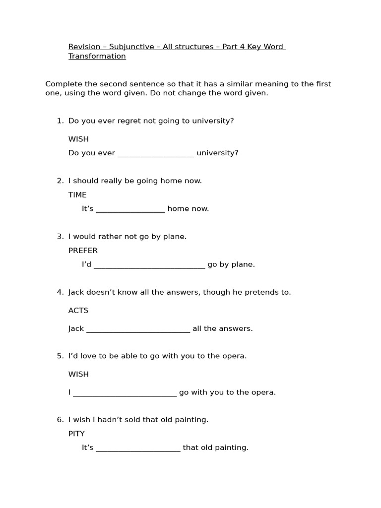 Revision - Subjunctive - All Structures - Part 4 Key Word ...
