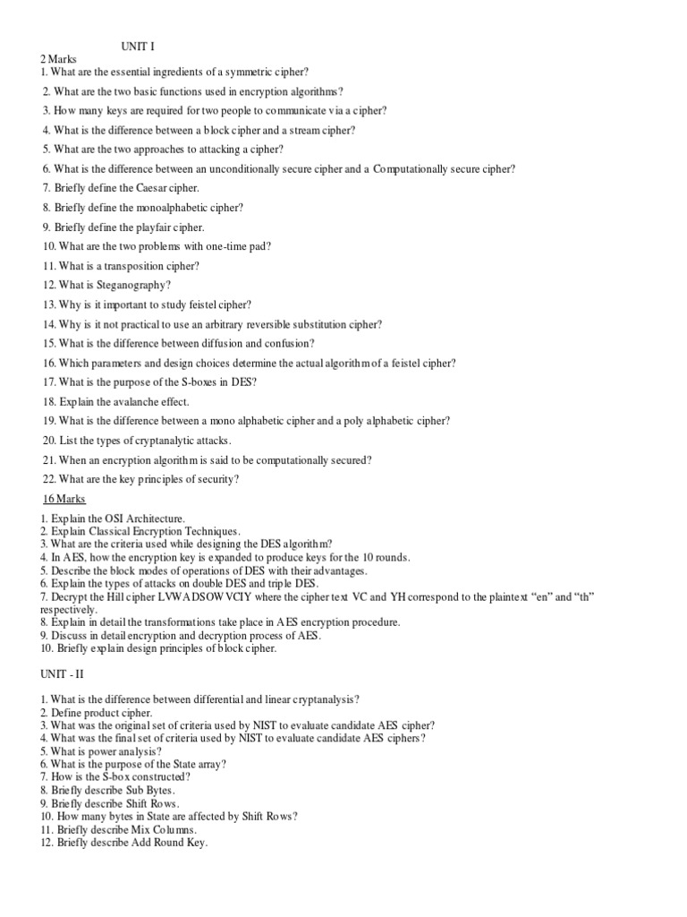 Cryptography Question Bank Wihout Answers Pdf Cipher Key
