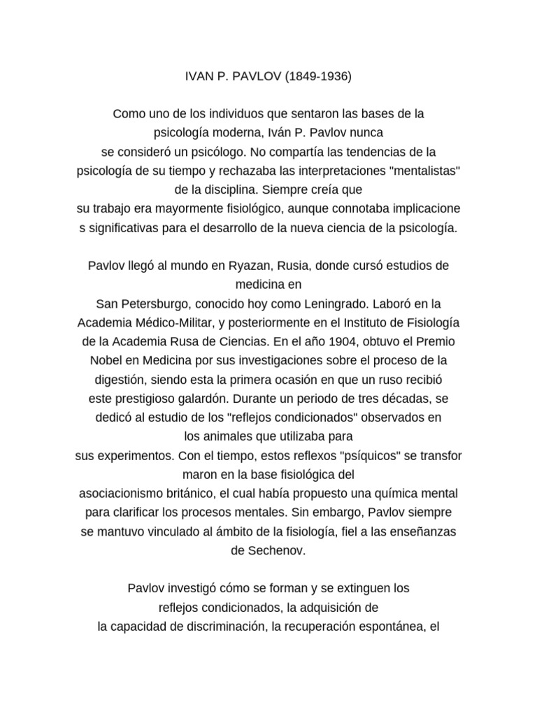 Quien Es Ivan Pavlov | PDF | Sicología | Conceptos psicologicos