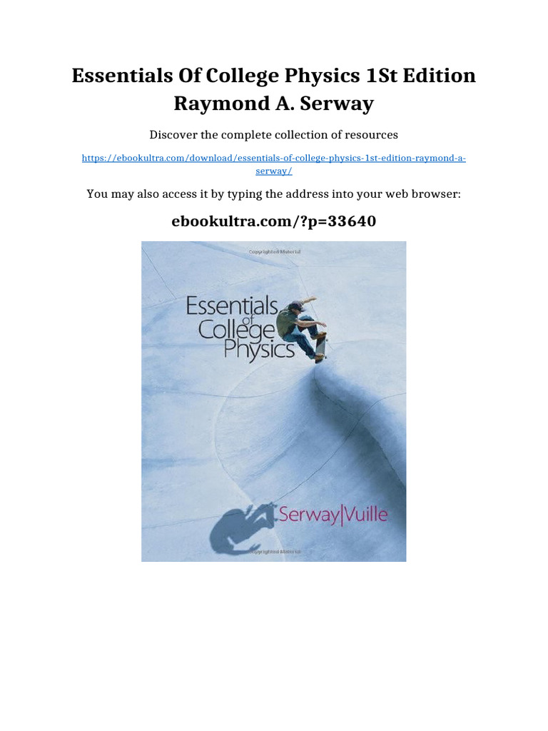 Essentials of College Physics 1st Edition Raymond A. Serway Latest PDF ...