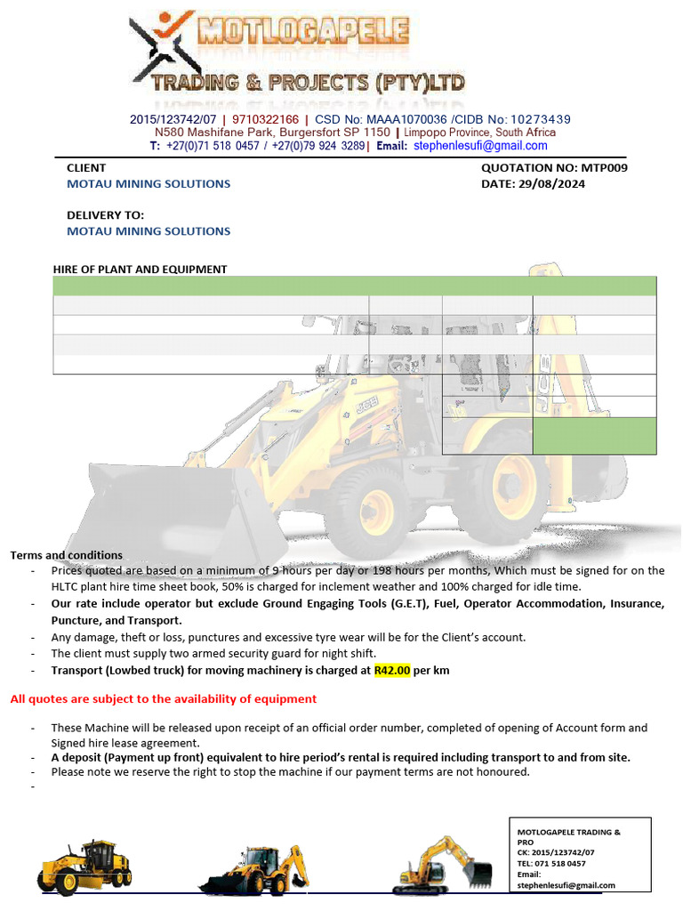 Plant Quote for Motau Mining | PDF | Economies