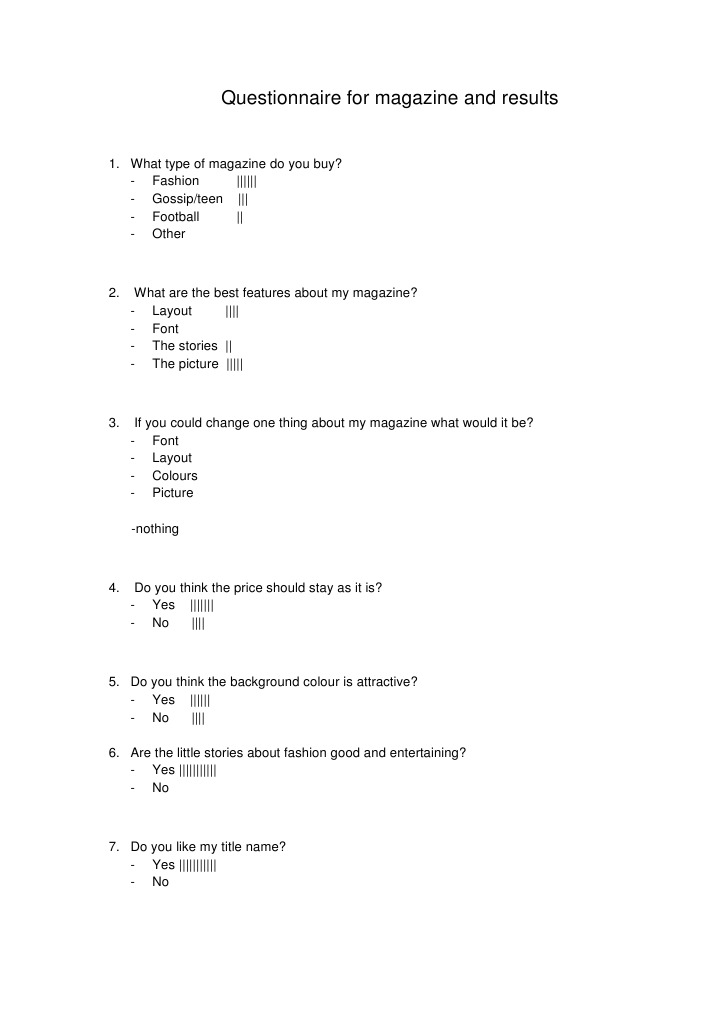 Magazine Questionnaire Insights | PDF