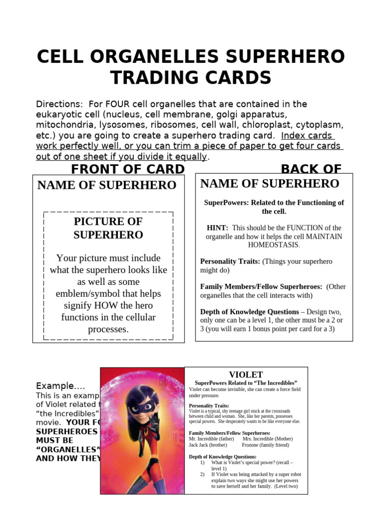 Cell Organelles Superhero Trading Cards | PDF | Cell (Biology) | Organelle