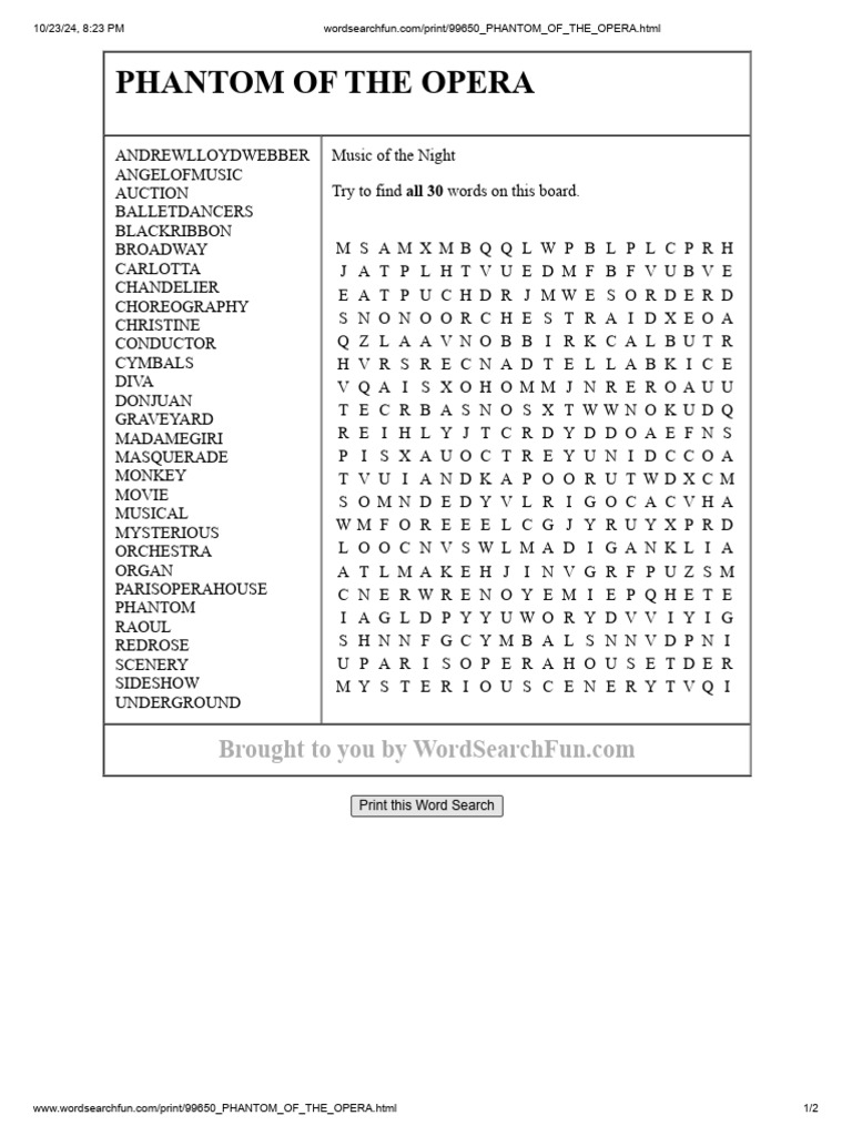 Wordsearchfun.com Print 99650 PHANTOM of the OPERA.html | PDF ...