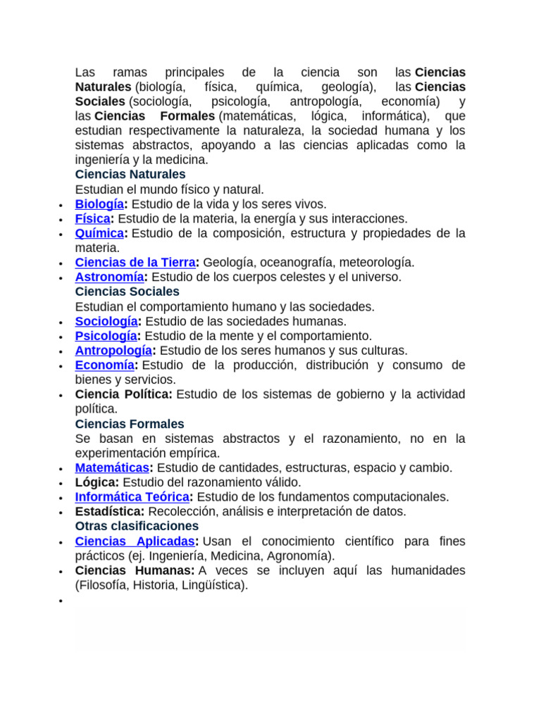 Las Ramas Principales de La Ciencia Son Las | PDF | Science | Ciencias ...