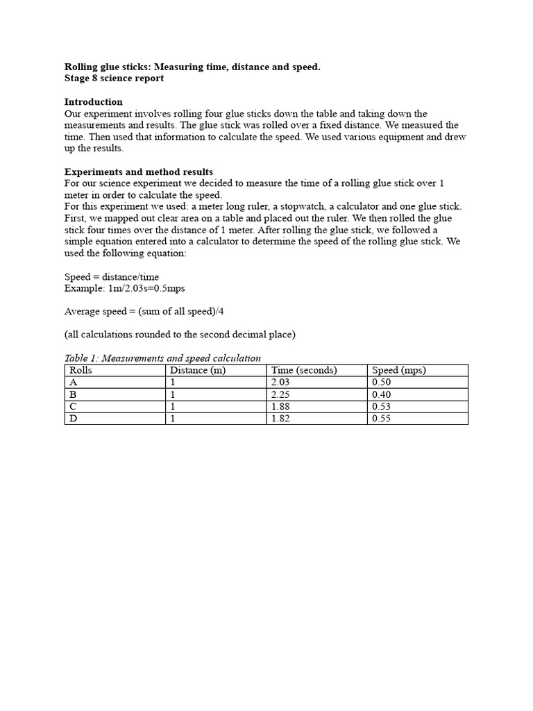Rolling glue sticks | PDF | Speed | Friction
