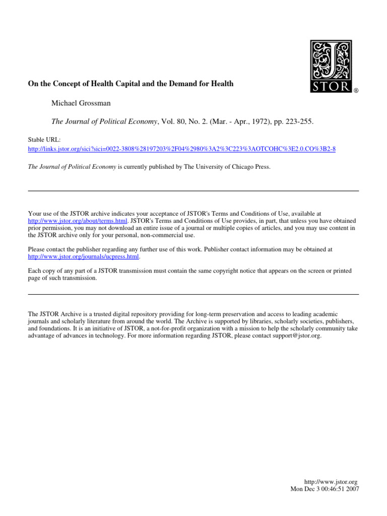 On the Concept of Health Capital and The | PDF | Demand | Economics