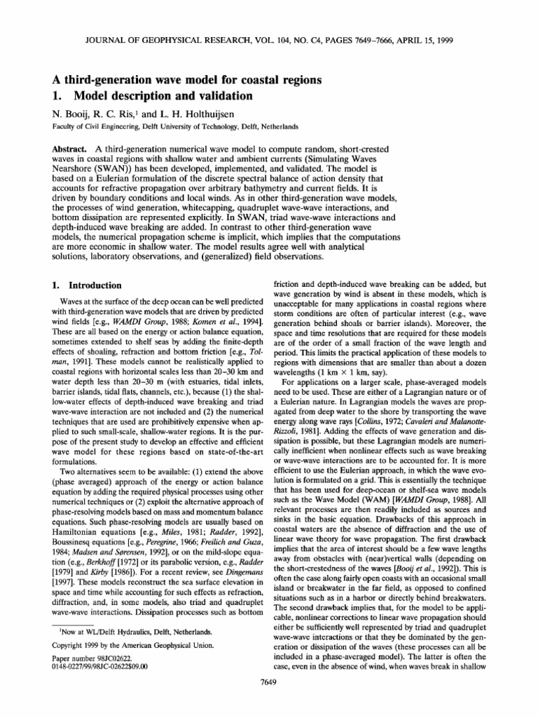 Booij et al 1999 - SWAN model description and validation | PDF | Waves ...
