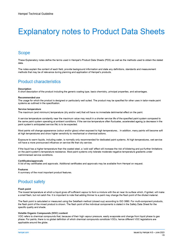 Explanatory Notes to Product Datasheets 2023 | PDF | Paint | Volatile ...
